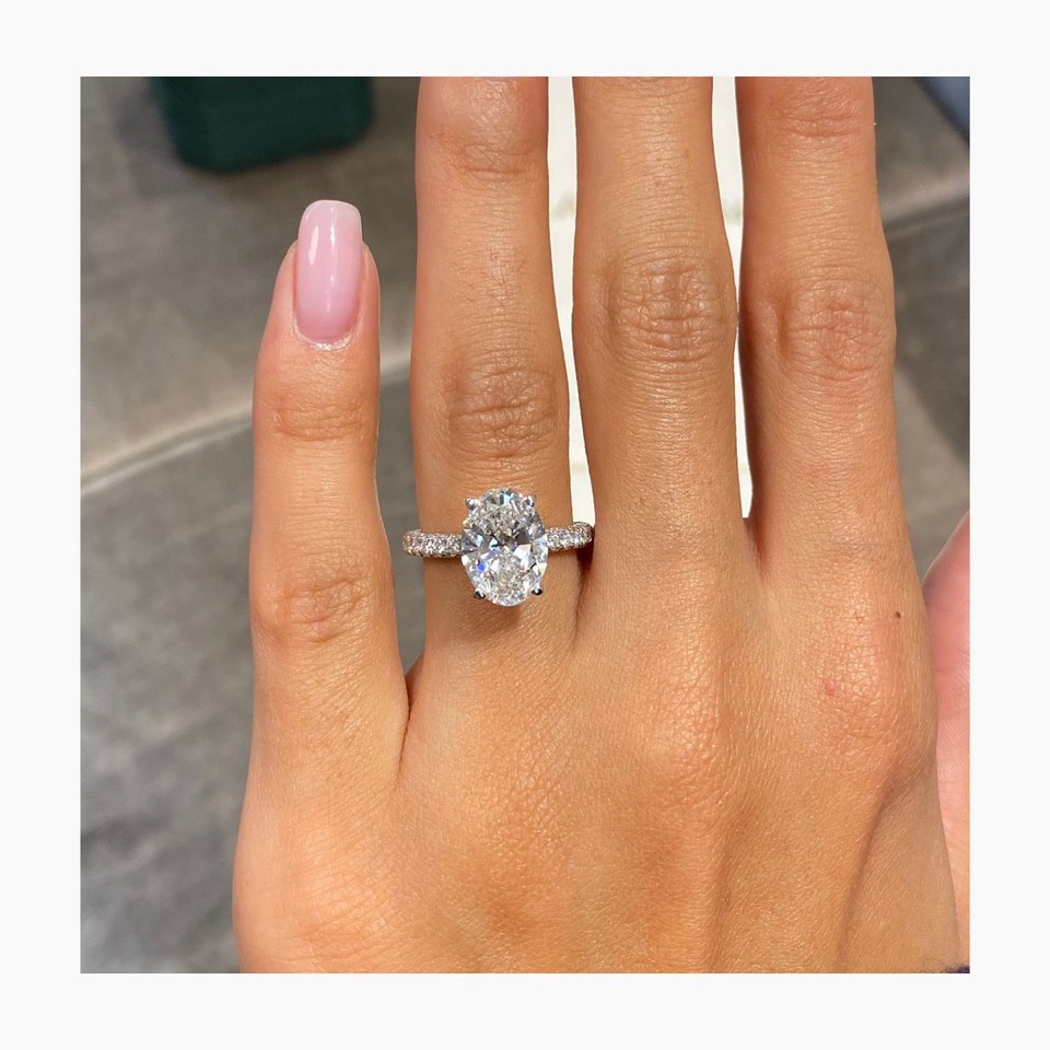 Solitaire Engagement Ring Oval Lab Created Diamond 14k White Gold E ...