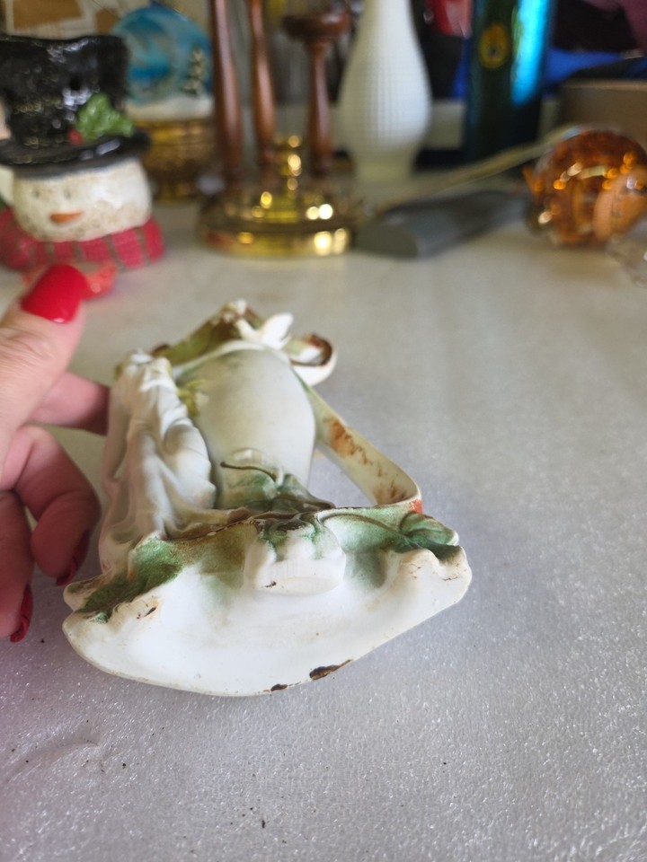 Antique German Bisque Porcelain Spill Vase Female Figurine Florals & A ...