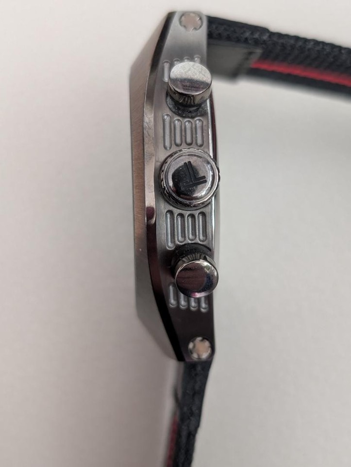 Timex Legacy Tonneau Chronograph Gunmetal Black Red Baton Strap Watch ...