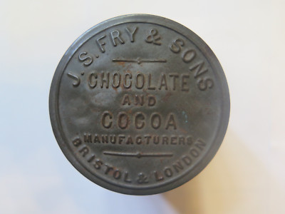 J S FRY & SONS CHOCOLATE & COCOA TIN BRISTOL LONDON c1890 IMPRESSED TOP ...