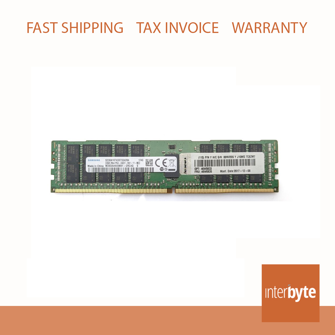 Lenovo IBM 32GB PC4-2400T-R 2Rx4 DDR4 Server Memory RAM 46W0833 46W0835 ...