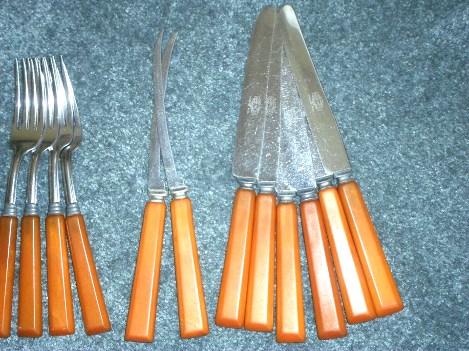 1930s Butterscotch BAKELITE Art Deco FLATWARE SET of 23 - Serving ...