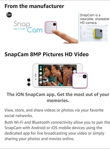 iON Camera SnapCam Wearable HD Camera with Wi-Fi and Bluetooth - White ...