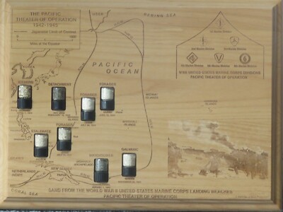 WW2 Sand Memorabilia USMC map Pacific Island Beach Landing Guam Saipan ...