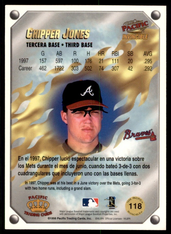 1998 Pacific Invincible Gems of the Diamond Chipper Jones Atlanta ...