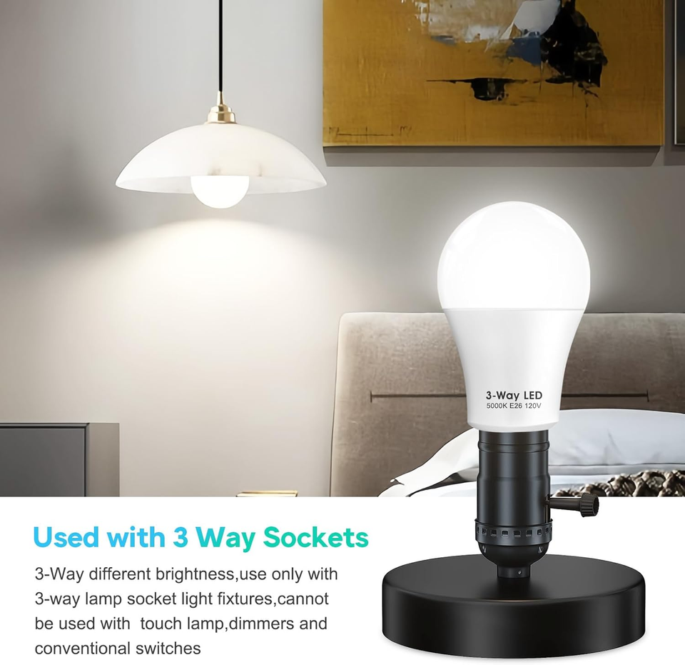 3 Way LED Light Bulbs 50 100 150W Equivalent Daylight White 5000K 3 Way ...