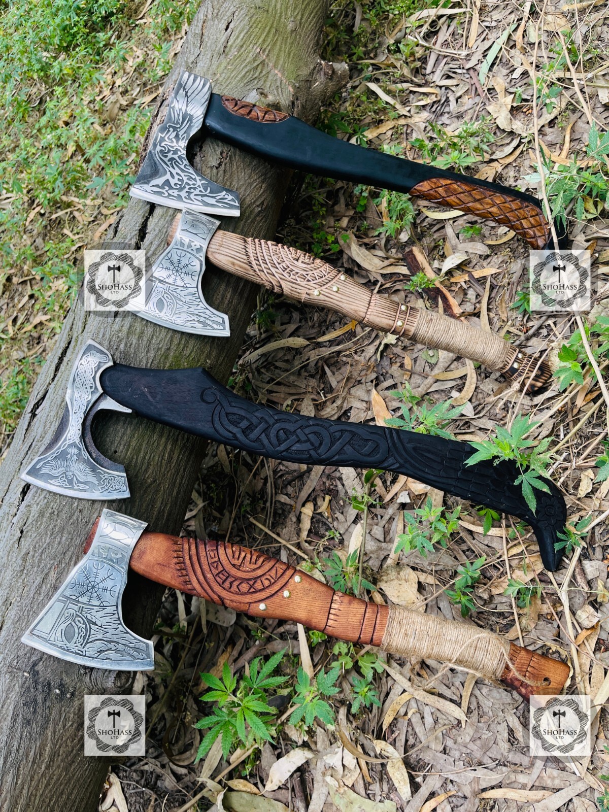 Lot of 4 Raven Axe Viking 4 Axe Custom Made Axe Forged Bearded Viking ...