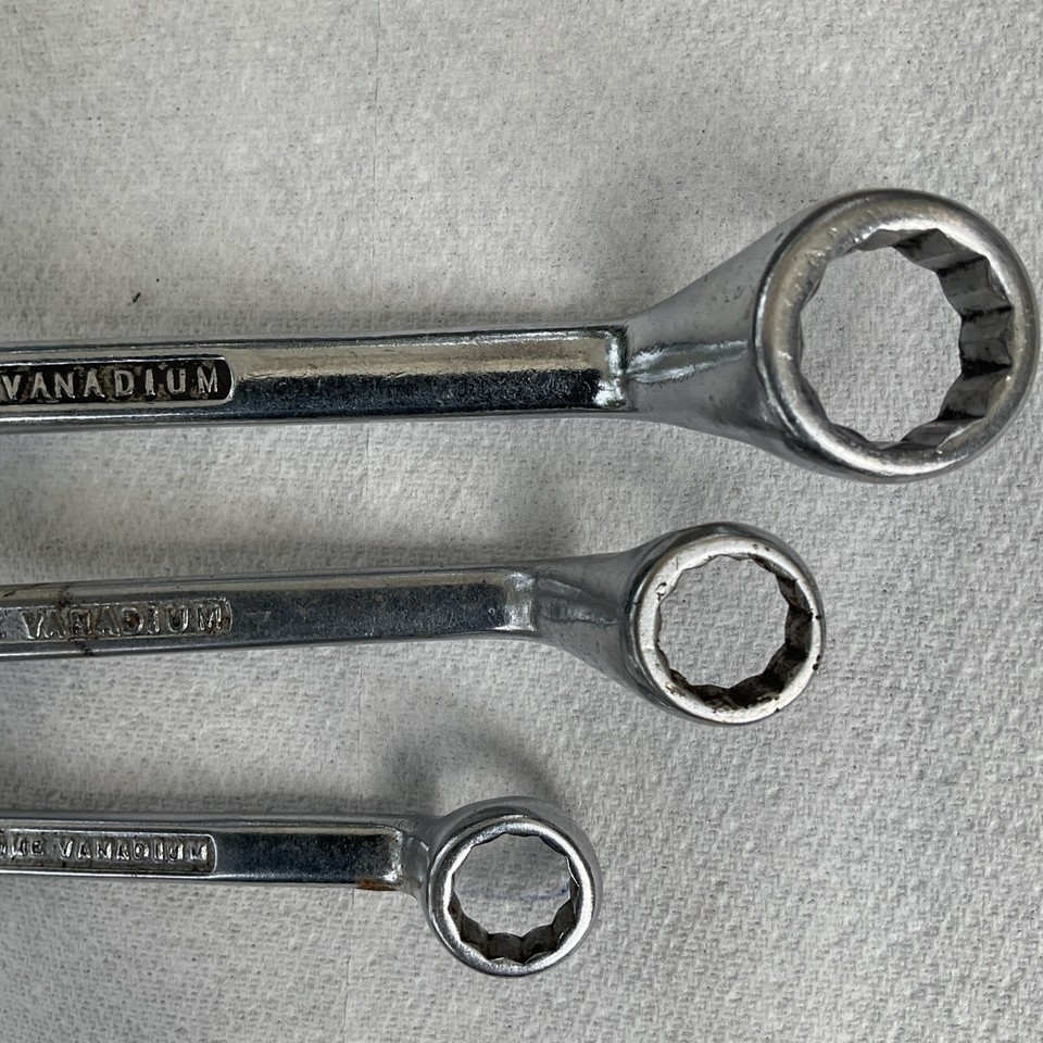 3 VINTAGE GORDON CRANK RING SPANNER WRENCH TOOL 7/16 3/8 5/16 1/4 W ...