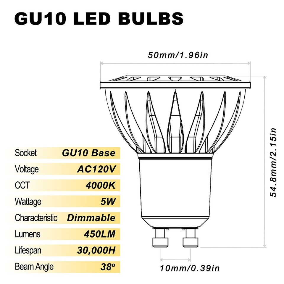 GU10 Led Bulbs 4000K Dimmable Natural White,MR16 GU10 Base 25W to 35W ...