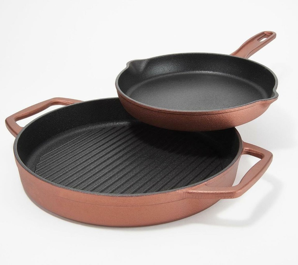 Cook's Essentials Nonstick Cast Iron 12" Grill & 10" Skillet. You Pick ...