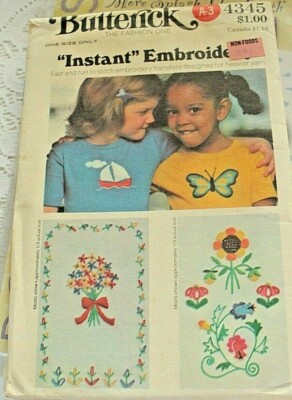 Butterick 4345 Embroidery Designs Yellow Wax Transfers Uncut | eBay