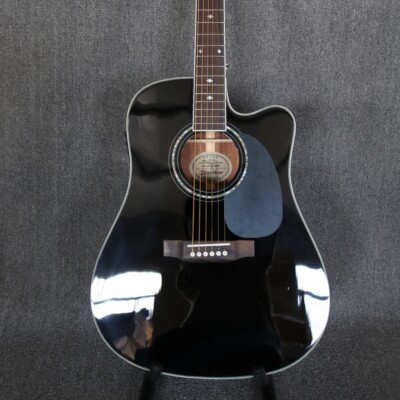 Black Single Cutaway Acoustic Electric Guitaar with EQ Solid Spruce Top ...