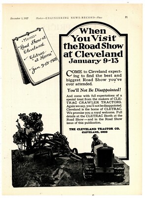 1927 CLETRAC Cleveland Tractor Ad: ARBA Road Show in Cleveland, Jan ...