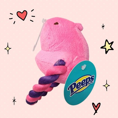 Pink PEEPS Licensed DOG Chick With Rope Ring Toy Plush Squeaker Easter ...