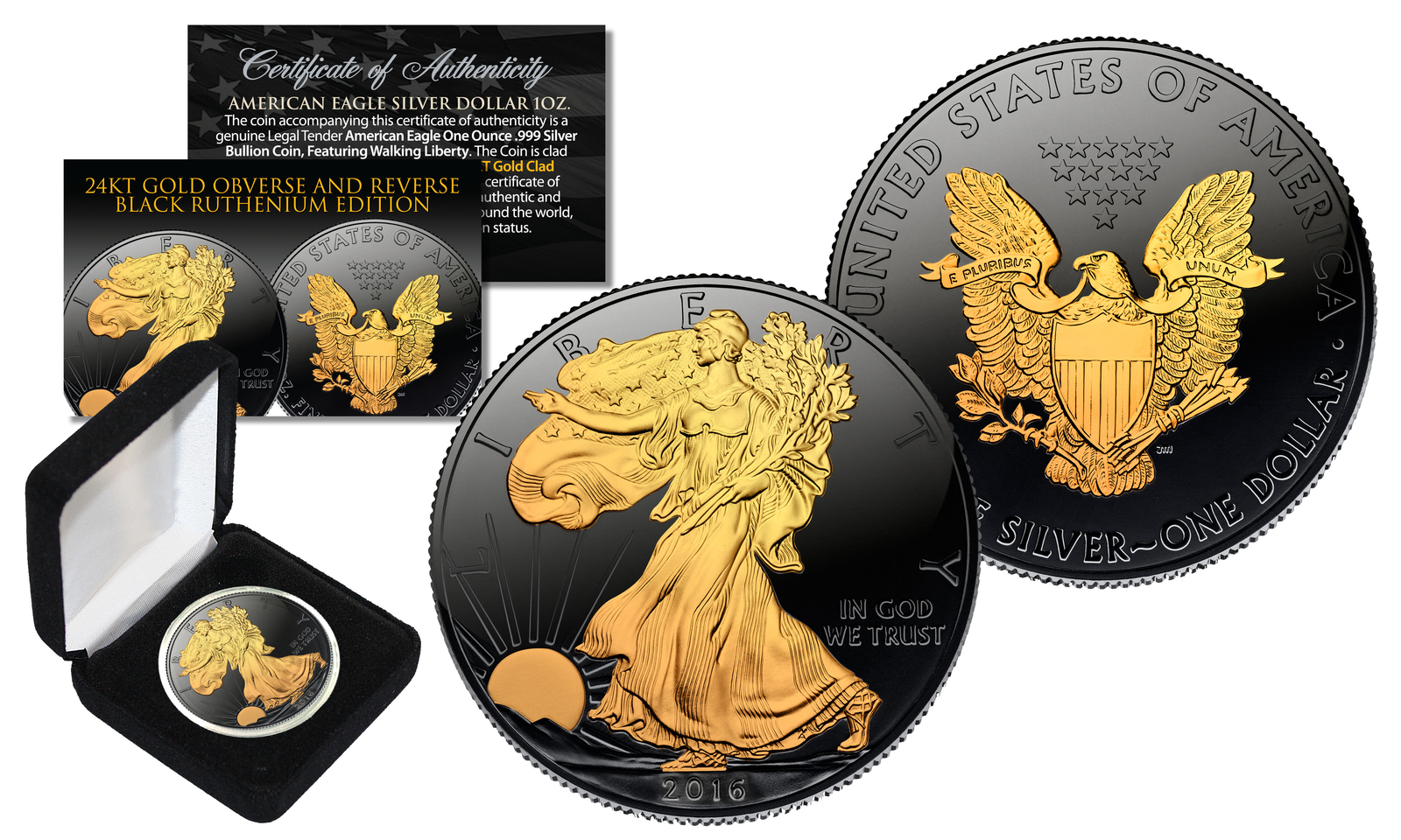 Black RUTHENIUM 1 oz Silver 2022 American Eagle U.S. Coin with 24K ...