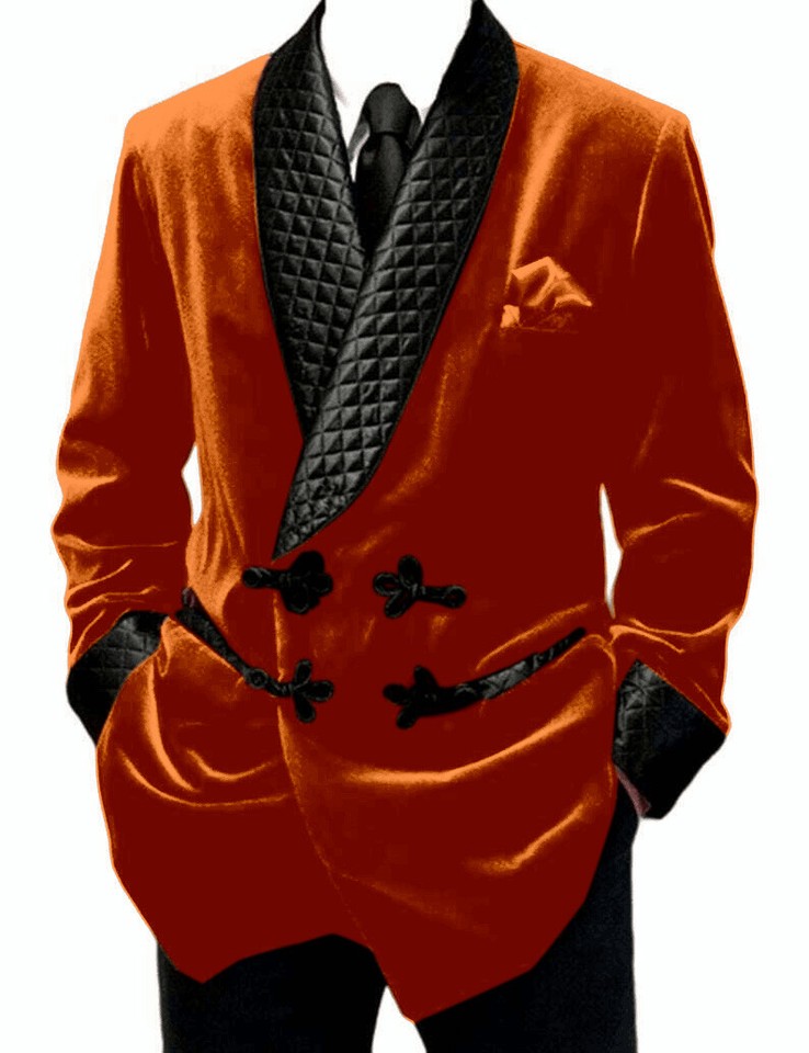 Men Vintage Velvet Smoking Coat Jacket Robe Shawl Lapel Tuxedo Blazer ...
