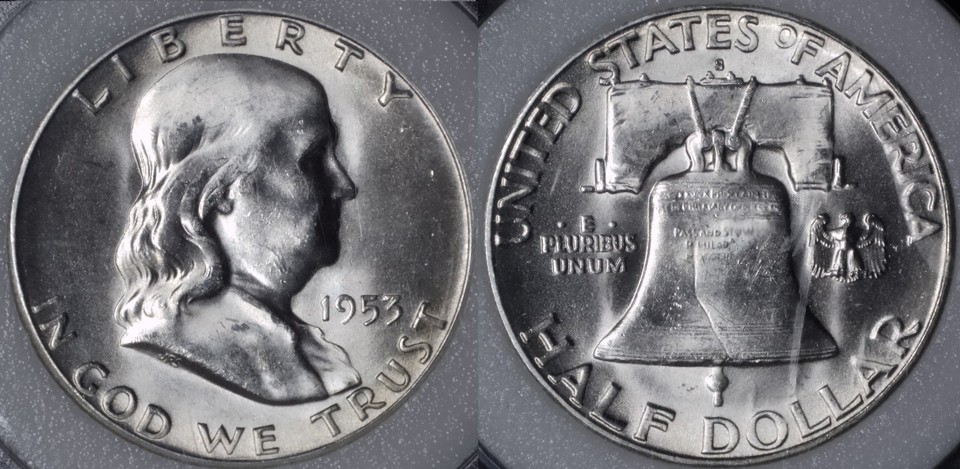 1953 P-D-S Franklin Half Group / 3 Gorgeous Old BU Coins in Old Slabs ...