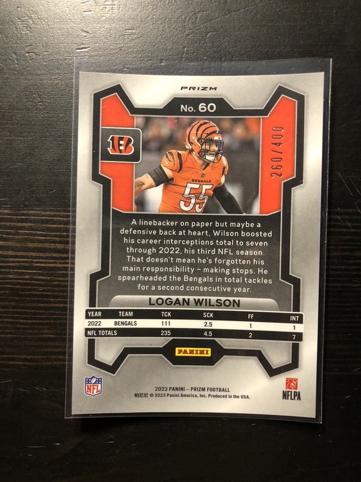 2023 Panini Prizm Logan Wilson Bengals Card #60 Pandora /400 PWE QTY ...