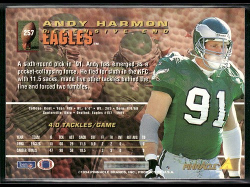 Andy Harmon 1994 Pinnacle #257 Philadelphia Eagles | eBay
