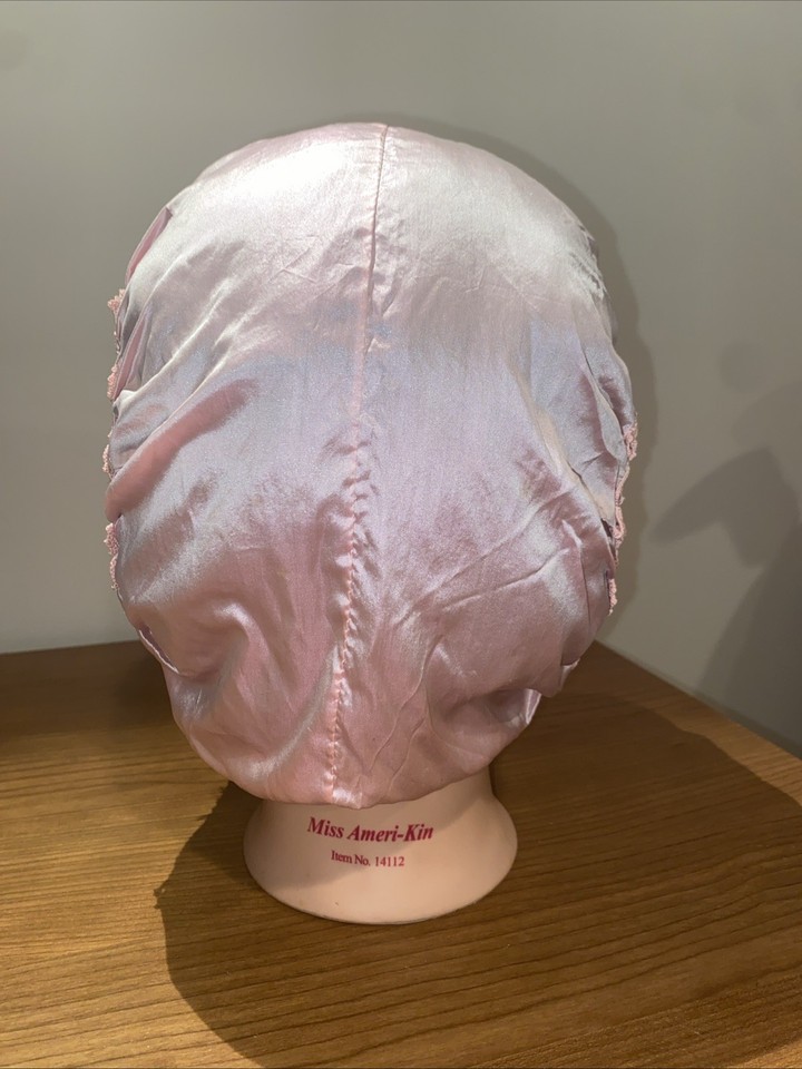 Vintage LADIES WOMENS LACE SATIN Sleep BONNET HAT PINK Crochet | eBay