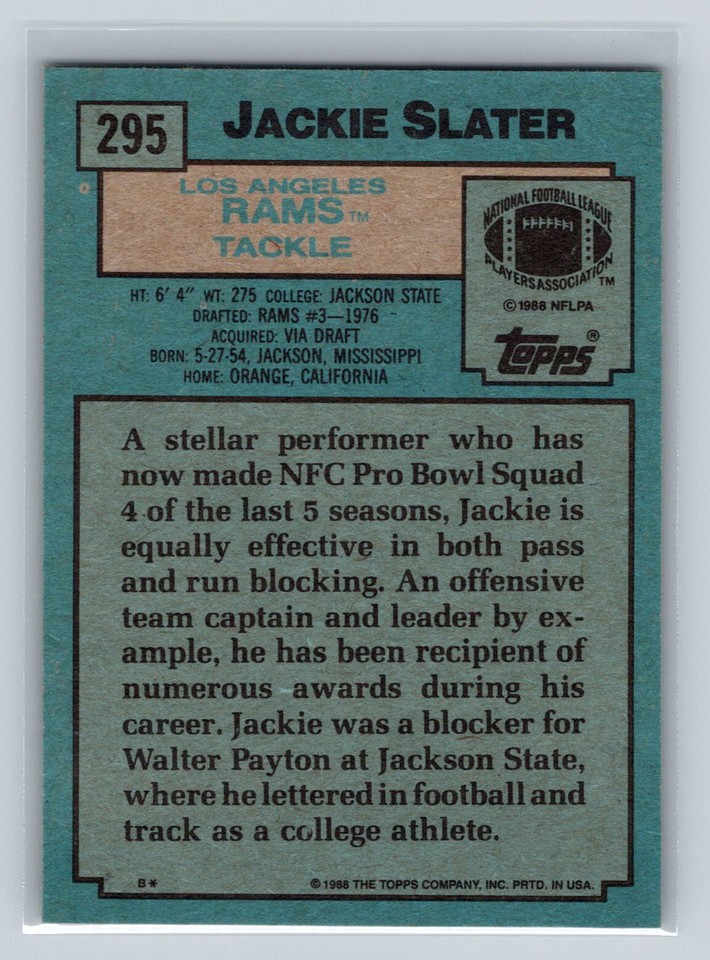 1988 Topps #295 AP Jackie Slater Los Angeles Rams Mint | eBay