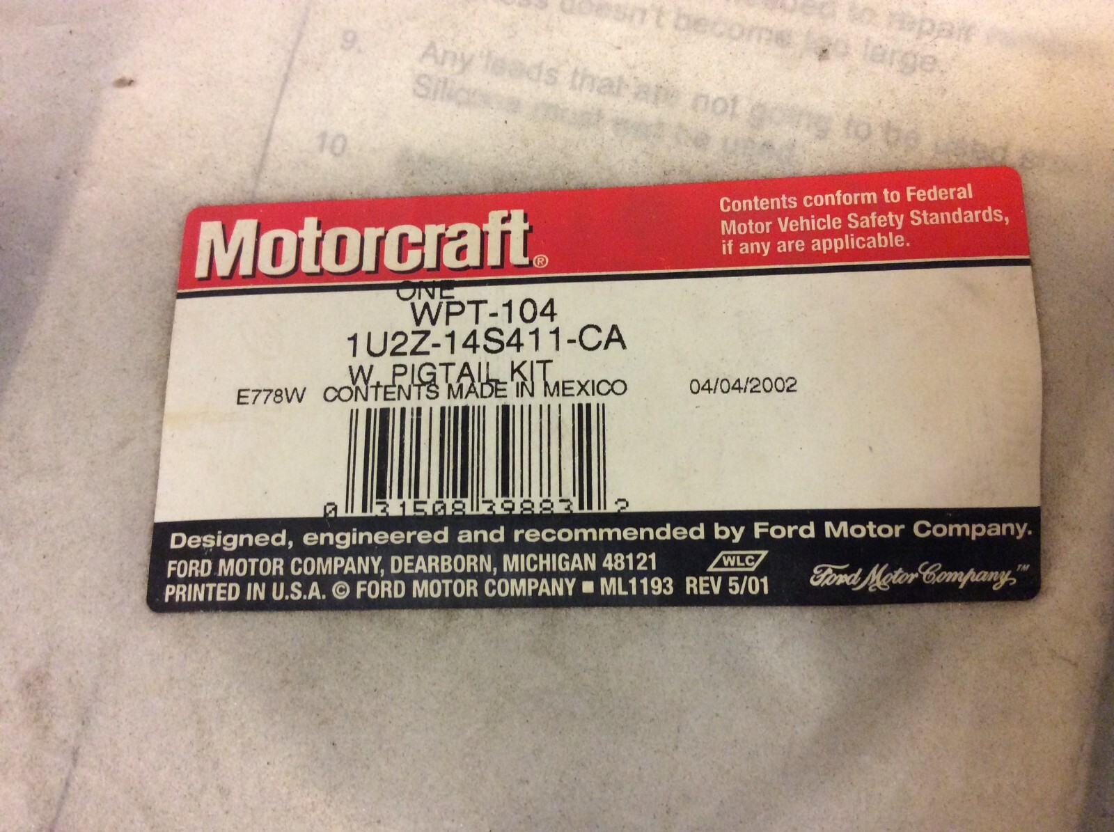 Ford Lincoln Mercury Motorcraft Wiring Pigtail Connector 1U2Z14S411CA ...