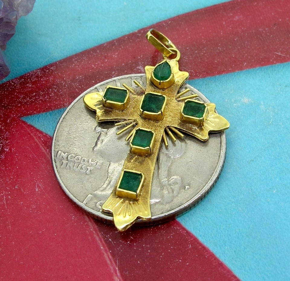 18k Yellow Gold Columbian Emeralds Cross Pendant | eBay
