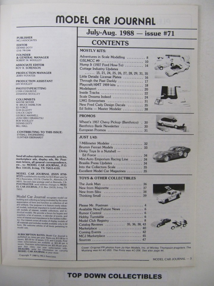 Model Car Journal Magazine August 1988 Ed Soltis, Master Modeler | eBay