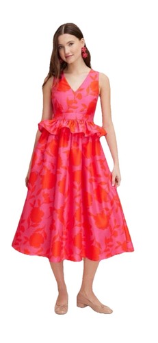 Kate Spade NY x Target Classic Rose Peplum Midi Dress Pockets Women’s ...