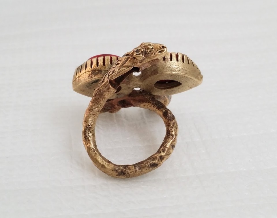 Vintage Handcrafted Brass Red Coral & Pearl Ram's Head Ring Size 6.5 | eBay