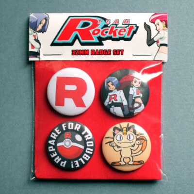 Team Rocket from Pokemon Badges, badge set of 4x 32mm metal pin back ...