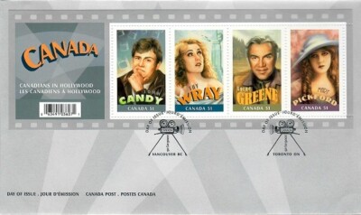 Canada Post 2006 FDC $2.04 (4 x 51¢)Canadians in Hollywood Souvenir Sht ...