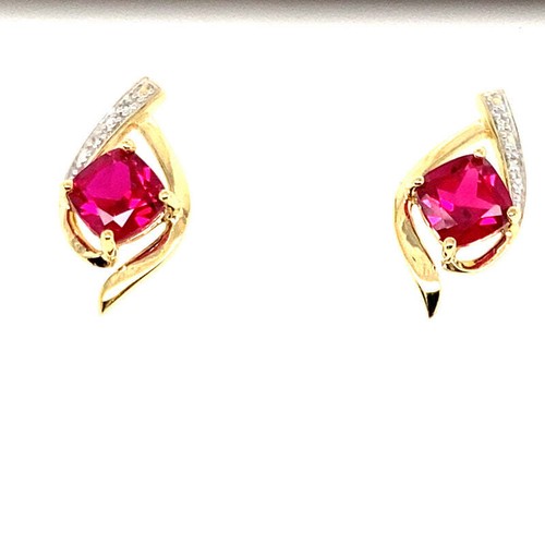 9CT YELLOW GOLD SYNTHETIC RUBIES & DIAMONDS SET EARRINGS TW 2.5g | eBay