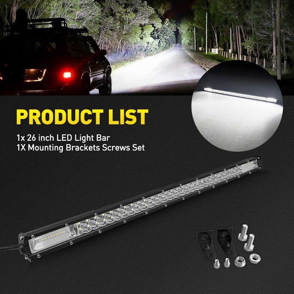 26 Inch LED Work Light Bar Flood Spot + Mounting Bracket Screw Set SUV ...