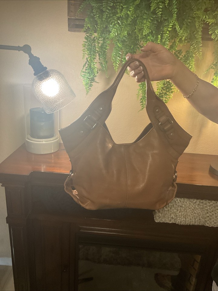 Fossil Cognac Brown Leather Hobo Tote Shoulder Bag Handbag Purse Double ...