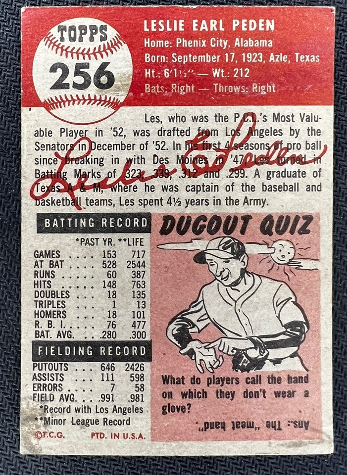 1953 Topps - High # #256 Les Peden (RC) | eBay