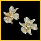 SIMAN TU EARRINGS Clear & Yellow Flowers PAVE' CRYSTALS Clip-On CHIC ...