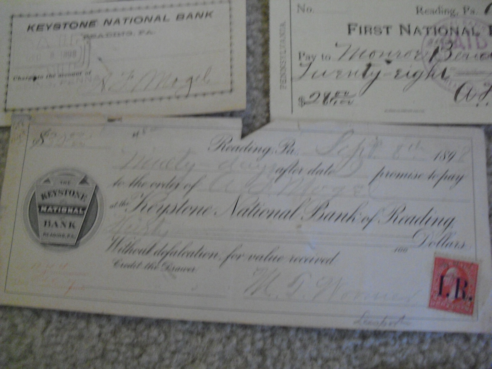 Lot of 19 Vintage 1890s Reading Pa First National Bank Checks and ...