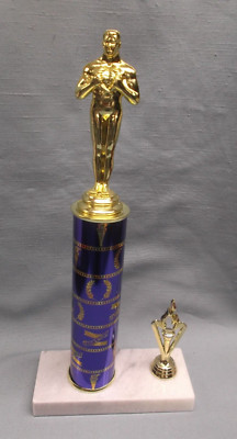 male victory achievement trophy award blue victory column wide marble ...