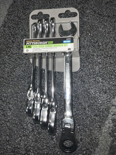 Pittsburgh Pro 5 Pc Flex-Head Combination Ratcheting Wrench Set Lot 1/4 ...