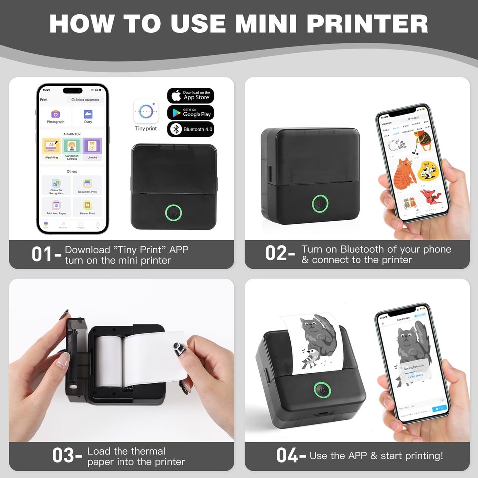 Print Pods Mini Printer, Thermal Inkless Sticker Maker with 10 Rolls ...