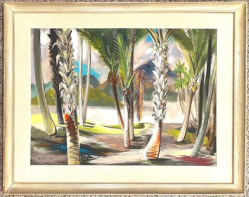 BEN NORRIS VTG (1945) SIGNED ORIG GOUACHE PAINTING HAWAIIAN LANDSCAPE ...