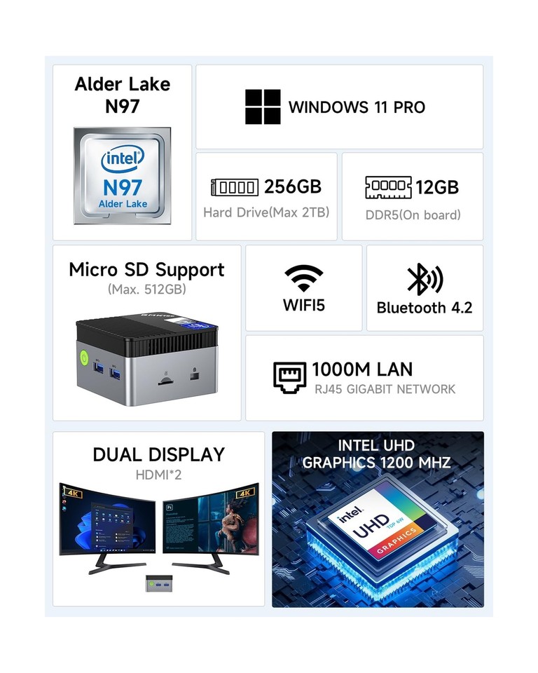 GMKtec Mini PC N97 Preinstalled Windows 11 Pro, G5 Micro Desktop ...
