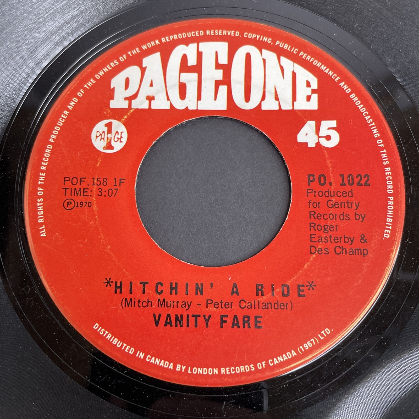 Vanity Fare, Hitchin' A Ride (7" Vinyl Record, 45 rpm, 1970) Canada ...