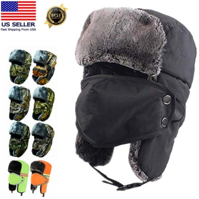 Winter Earflap Ski Fur Warm Mask Hat Aviator Russian Thermal Outdoor ...
