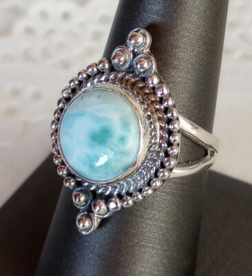 Unique Artisan Bali Legacy Larimar Ring in Beaded Sterling Silver 7.15 cts Sz 8 | eBay