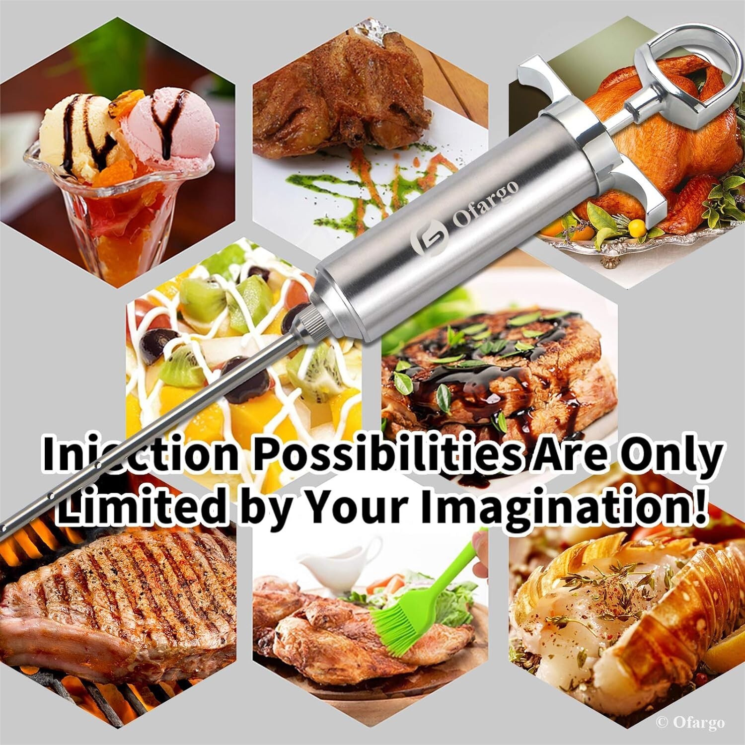 Ofargo 304-stainless Steel Meat Injector Syringe Kit With 4 Marinade ...