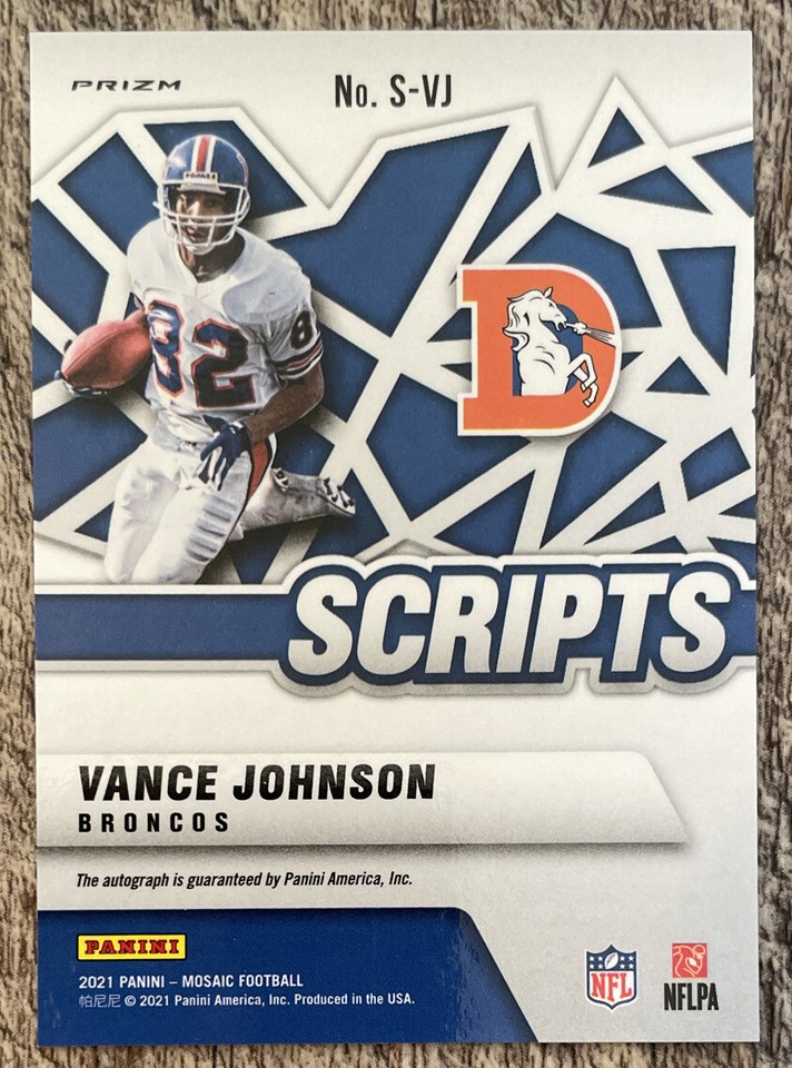 2021 Panini Mosaic Vance Johnson Silver Mosaic Prizm Scripts Auto ...