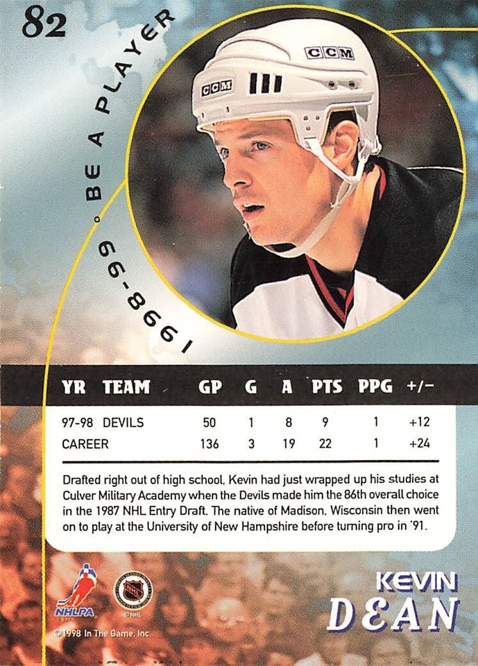 1998 Be a Player #82 Kevin Dean New Jersey Devils | eBay