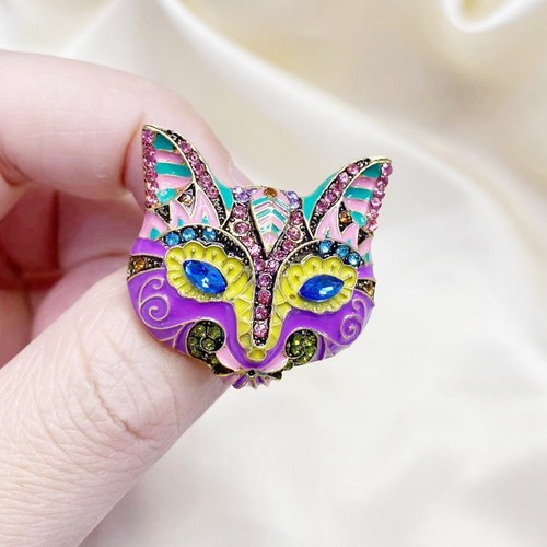 Vintage Art Deco Style Enamel Crystal Mini Fox Mask Brooch Badge Pin ...